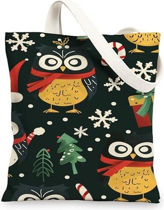 Generic Sacs fourre-tout en toile motif hibou, sacs à provisions réutilisables, sacs de courses réutilisables, légers et lavables avec bandoulière en toile Fo