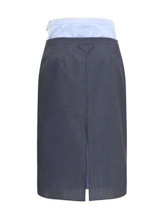 Prada Womens Double-Layer Midi Skirt Cotton And Linen Ardesia