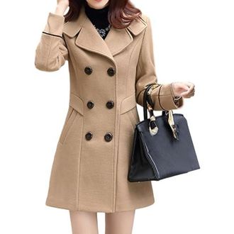 Generic Manteau long dhiver &agrave; double boutonnage avec col &agrave; revers pour femme, kaki, XXL