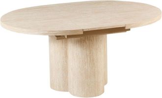 Beliani Ausziehbarer Esstisch Hellbraun mdf Travertinoptik 120 / 160 x 76 cm Rund Oval Breites Tischbein Schmetterlingsauszug Minimalistisch Esszimmer