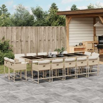 vidaXL Vidaxl - Ensemble &agrave; manger de jardin et coussins 15 pcs beige