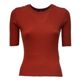 Max Mara Femme, Pulls, Orange, Taille: 36 FR Pull Col Rond Maille C&ocirc;tel&eacute;e avec Boutons d&Eacute;paule