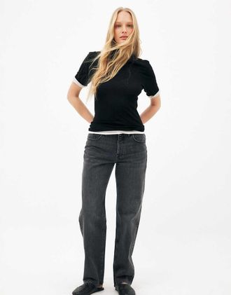 NA-KD Way - Gerade geschnittene Jeans in Grau mit mittelhohem Bund