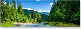 Paul Sinus Art Leinwandbilder | Bilder Leinwand 150x50cm wundersch&ouml;ne Landschaft mit Bergen, Wald und Bach