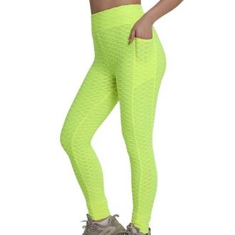 Generic Legging thermique textur&eacute; pour femme et homme - Taille haute - Pour yoga, gym, fessier, jaune, XXL