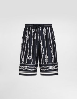 Dolce & Gabbana Bermudashorts Vanity Aus Seidentwill Mit Marinedruck - Mann Hosen Und Shorts Multicolor 60