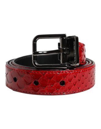 Dolce & Gabbana Mens Red Exotic Leather Brass Metal Buckle Belt Molurus Python