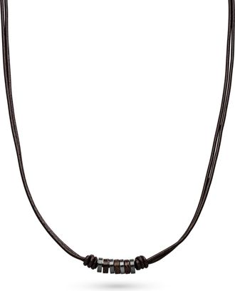 s.Oliver Herren Necklace - Halskette aus Echtleder - IP Braun - Ankerkette verstellbar bis 50 cm - wasserfest & hautfreundlich