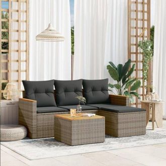 vidaXL 5-tlg. Garten-Sofagarnitur mit Kissen Grau Poly Rattan - Vidaxl