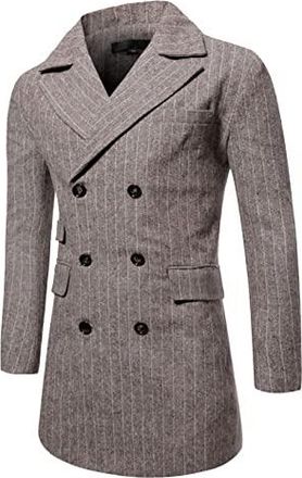 Generic Manteau Hiver Homme,Mens Anoraks - Manteau tranch&eacute; double boutonnage ray&eacute; pour homme automne et hiver manches longues poches laine veste (Coffee, L)