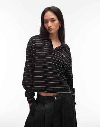 Carhartt Work in Progress Mabel - Lang&auml;rmliges Polohemd in gestreiftem Schwarz