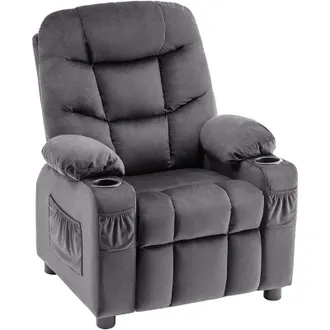 MCombo M Mcombo Kinder Sessel Jugend- und Kindersofa Kindersessel mit Liegefunktion, Samt, Grau, 7355