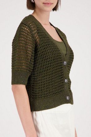 Monari Strickjacke Jacke Strick Glanzb&auml;ndchen Regular fit mit V-Ausschnitt