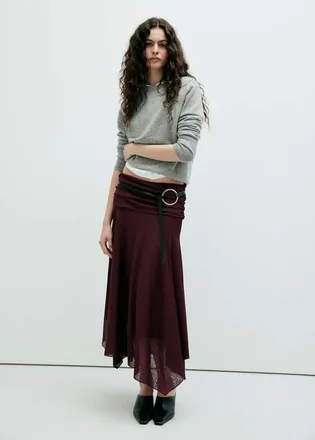 Mango Jupe fronc&eacute;e bas asym&eacute;trique bordeaux - Femme - XS - MANGO