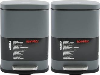 Spirella Poubelle de Salle de Bain &agrave; P&eacute;dale AKIRA - Acier Inoxydable Haut de Gamme - Fermeture Silencieuse Easy-Close - Gris Mat - 5L (Lot de 2)
