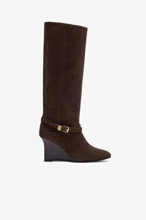 Ganni Hoher Kat-Stiefel aus Wildleder in Braun
