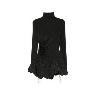 Andamane Kurzes Kleid mit hohem Kragen und Raffung - - Dresses - Damen - Schwarzk - XS