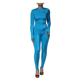 Dolce & Gabbana Blaues Nylon Crew Neck Jumpsuit Kleid - - Jumpsuits & Playsuits - Damen - Blau - S
