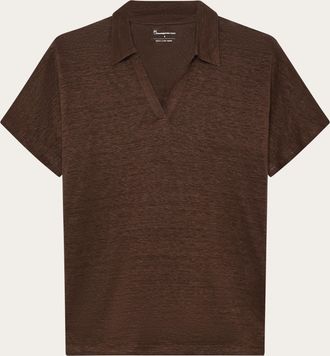 Knowledge Cotton Apparel Damen vegan Polohemd Mit Geteiltem Halsausschnitt Rasierte Schokolade