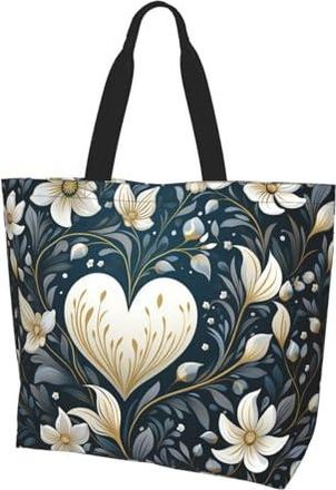 Generic Coeur Blanc Sac Fourre-Tout R&eacute;utilisable Sacs De Courses Imperm&eacute;able Sac Courses Pour Voyage Travail Plage