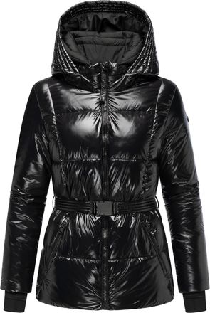 Navahoo Damen Winterjacke gl&auml;nzende warme Steppjacke mit Tailleng&uuml;rtel Eisglanz 14 Black Gr. XXL