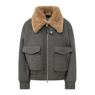 Ami Bomber &agrave; col en peau lain&eacute;e - Homme - Vestes - Gris - Taille: S