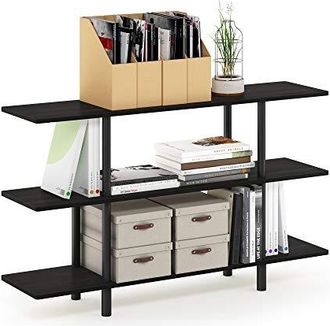 Furinno breites Regal mit 3 Ebenen, Espresso/Schwarz, 29.49 x 119.9 x 70.69 cm