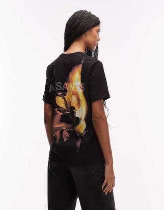 AllSaints Blaze - T-shirt boyfriend &agrave; manches courtes avec logo et imprim&eacute; au dos - Noir