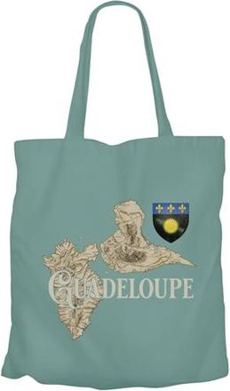 Fabulous Tote Bag Sac Shopping en Toile Turquoise - Guadeloupe 971 D&eacute;partement Ile Carte Ancienne Rare - 10 L