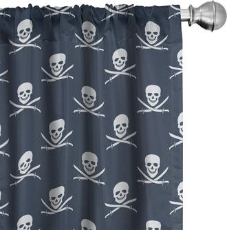 Abakuhaus Pirates Vorhänge, Gardinen, Jolly Roger Pattern, Fensterbehandlungen für Wohnzimmer Schlafzimmer Dekor, 2 Stück 75 cm b x 175 cm h, Dunkelblau Weiß