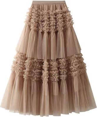 Generic Jupe Tulle Femme Tutu Jupe Jupes Femme Printemps 2025 Style F&eacute;e - Longue R&eacute;tro en Dentelle Superpos&eacute;e avec Grand Volume pour Look Romantique