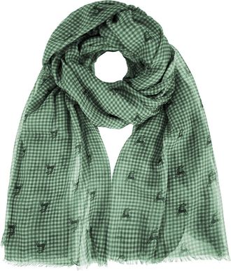 Trachtenland Trachten Schal kariert mit Hirschmotiv - Sch&ouml;nes Halstuch zu Dirndl und Lederhose (Dunkelgr&uuml;n, Ma&szlig;e: ca. 185 x 70 cm)