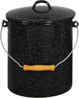 Kr&uuml;ger M&uuml;lleimer mit Deckel emailliert, schwarz mit wei&szlig;en Sprenkeln, 10 Liter