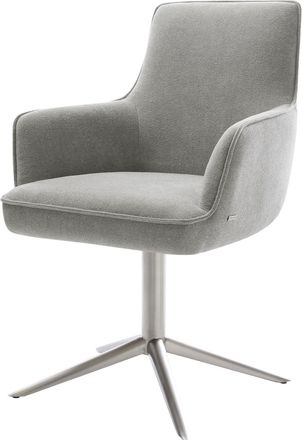 DELIFE Esszimmerstuhl Heira-Flex mit Armlehnen Fu&szlig;kreuz Edelstahl Strukturstoff Soft Grau 360&deg; drehbar Wippfunktion Taschenfederkern