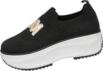 Generic Chaussures &agrave; enfiler en maille respirante pour femme - &Eacute;l&eacute;gantes - Couleur unie - Semelle &eacute;paisse - Confortables - D&eacute;contract&eacute;es - Chaussures compens&eacute;