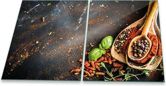 Decorwelt | Herdabdeckplatten 2x40x52 cm 2-Teilig Gewürze Bunt Ceranfeldabdeckung Universal Spritzschutz Glas Deko Elektroherd Induktion für Kochplatten Herdsch