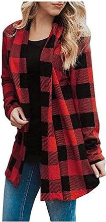 Generic Vestes pour femmes 2026 Veste &agrave; manches longues pour femme Cardigan &agrave; carreaux Automne Mode Manteau &agrave; carreaux, bordeaux, XXL