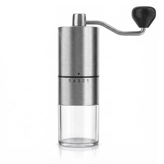 Arendo Edelstahl Kaffeem&uuml;hle manuell - Keramikmahlwerk - verstellbarer Mahlgrad 5 Stufen - Handm&uuml;hle - durchsichtiger Beh&auml;lter f&uuml;r Kaffee, Espresso, Mokka, F