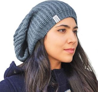 Charm by Casualbox Chapeau Femme Bonnet Homme Hiver - Grand Beanie Slouchy Tombant en Tricot Souple Surdimensionn&eacute; Chaud pour Grosse Tete Dreadlocks Mode Japonais Bleu