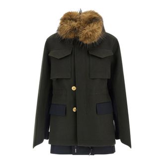 sacai Layered Hybrid Melton Jacket - - Jackets - Damen - Gr&uuml;n - S