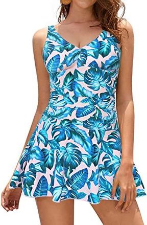 SHEKINI Femme Vintage rembourré Sexy Maillot de Bain Robe avec Jupette Une Pièce Bikini Robe de Plage Push Up Amincissante Sport Beachwear Swimwear Eté Mode (