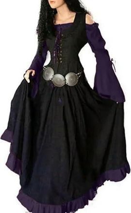 Generic Robe médiévale Palais Robe de Princesse Adultes Grande Taille Robe de Soirée à Lacets Costume dhalloween-Violet-XXL