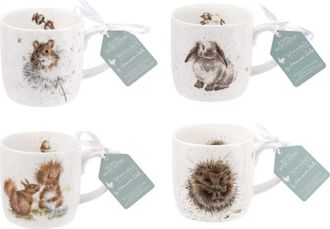 Wrendale Designs Porzellan Tassen-Set, kleine Landhaus-Tiere, 4 Stück