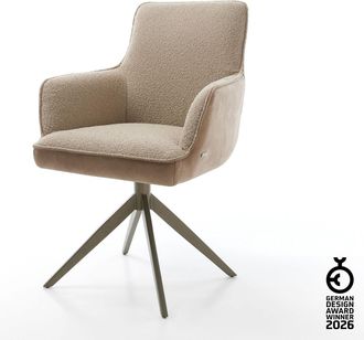 DELIFE Drehstuhl Heira-Flex mit Armlehnen Materialmix Schlamm Kreuzgestell breit Effektfinish Titan 360&deg; drehbar Wippfunktion Taschenfederkern, Esszimmerst&uuml;h