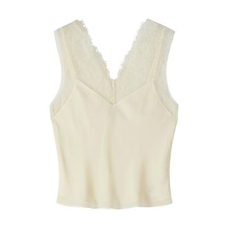 Patrizia Pepe Femme, Tops, Beige, Taille: 38 FR Top col V &agrave; d&eacute;tail de dentelle