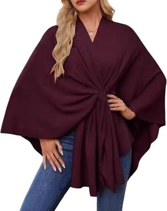 Generic Ch&acirc;les - Poncho ouvert sur le devant | Poncho cardigan cape, cardigan d&eacute;contract&eacute;, ch&acirc;le pour robes de soir&eacute;e, voyage, hiver, mariage, rouge vin, Refe