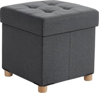 Relaxdays Hocker mit Stauraum, gepolstert, HxBxT: 38 x 38 x38 cm, Leinenoptik, Holzbeine, eckiger Sitzhocker, dunkelgrau