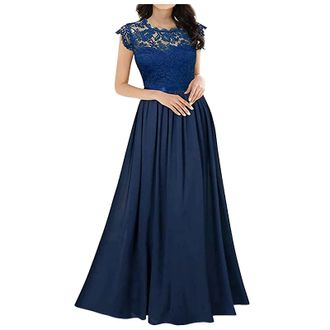 Generic Spitzenkleid Damen Abendkleid Lang, Cocktailkleid Damen Elegant Lange Kleider mit Spitzenstickerei Abendkleider für Hochzeit Gast Brautjungfernkleid B