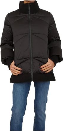 Nenette Femme, Vestes, Noir, Taille: 42 FR Piumino Corto Cappuccio e Bordi Maglia