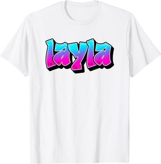BDAZ Layla Graffiti Personalisierter Name Blau Rosa Frauen M&auml;dchen T-Shirt